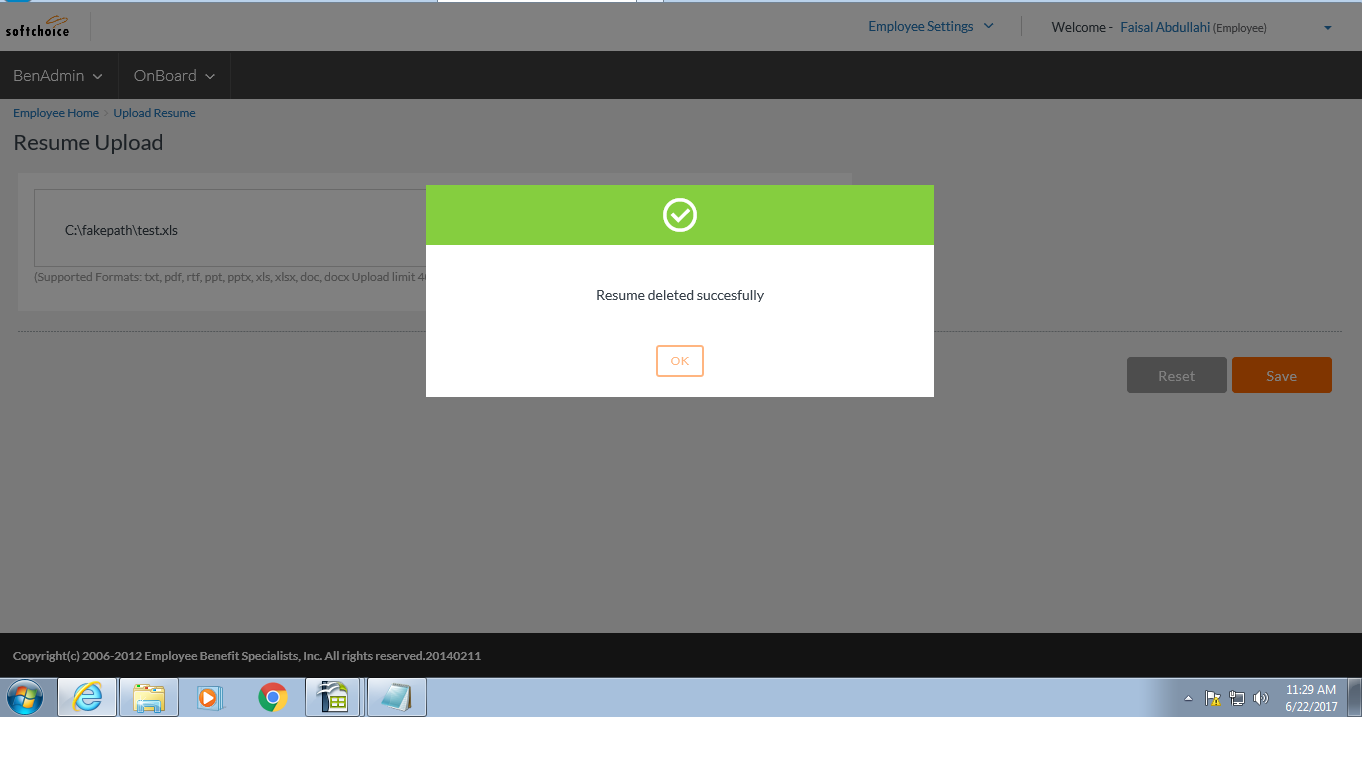 [WT-9906] Onboard module | Upload resume | Incorrect Pop message is populating when we click on ...